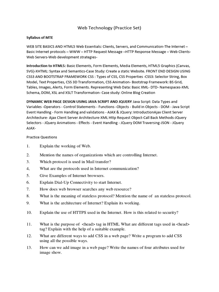 Web Development Practice Set | PDF | World Wide Web | Internet & Web