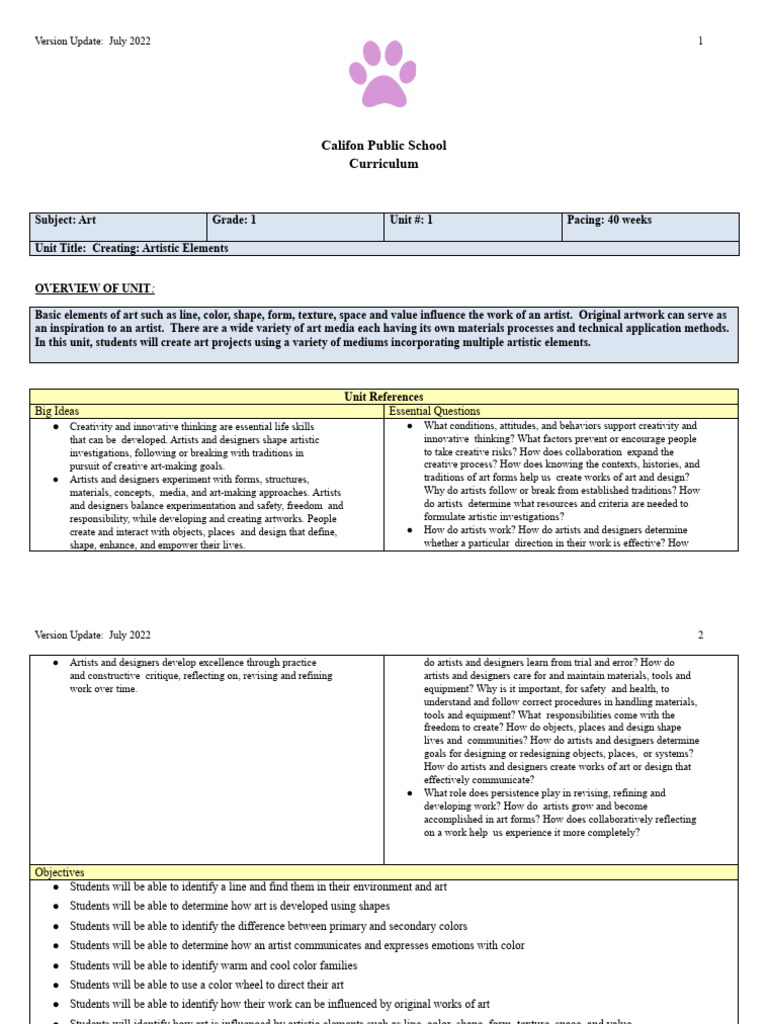 Grade 1 Art Curriculum | PDF | Creativity | Science, Technology ...