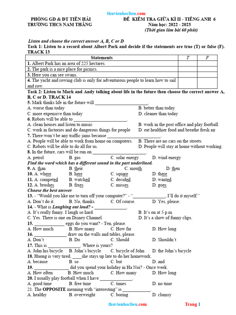 De KT Giua HK2 THCS Nam Thang 22 23 | PDF | Art
