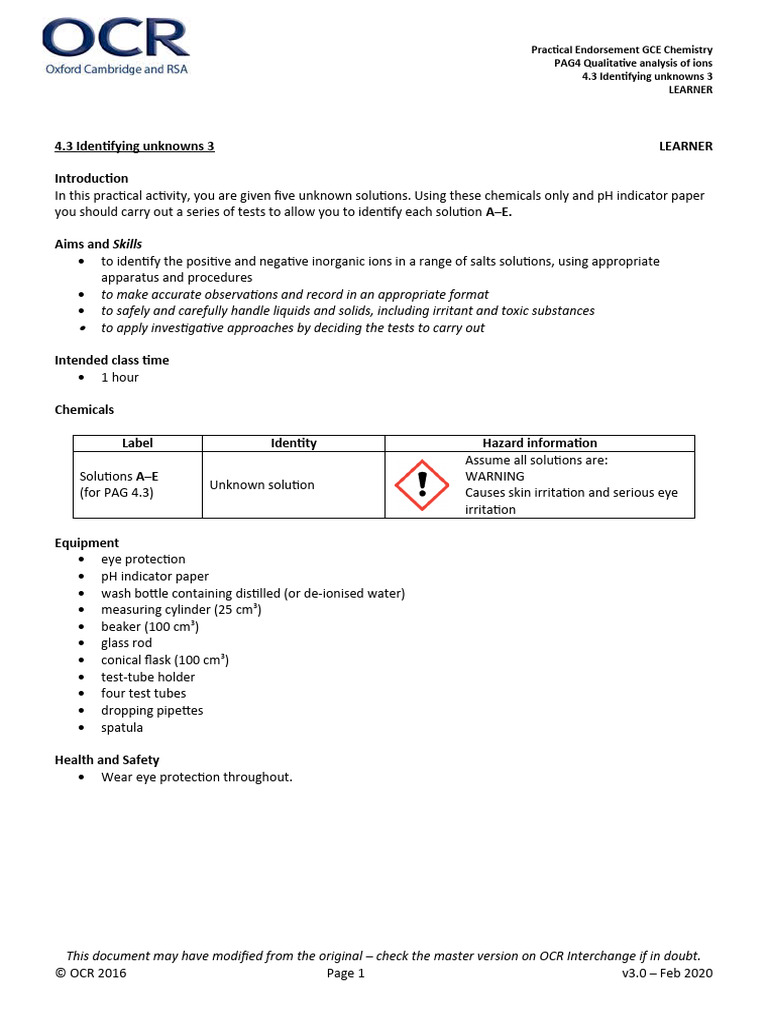 Chemistry PAG 4.3 Learner v3.0 | PDF | Chemistry | Chemical Substances