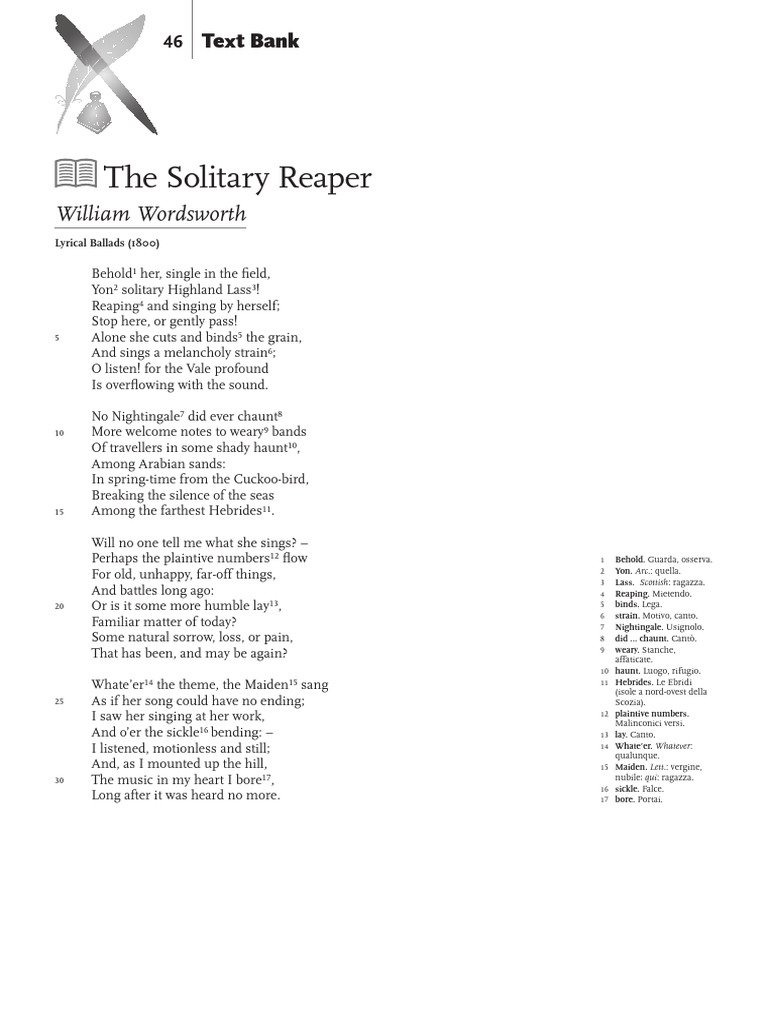 Analysis of Wordsworth's Solitary Reaper | PDF | Poetry