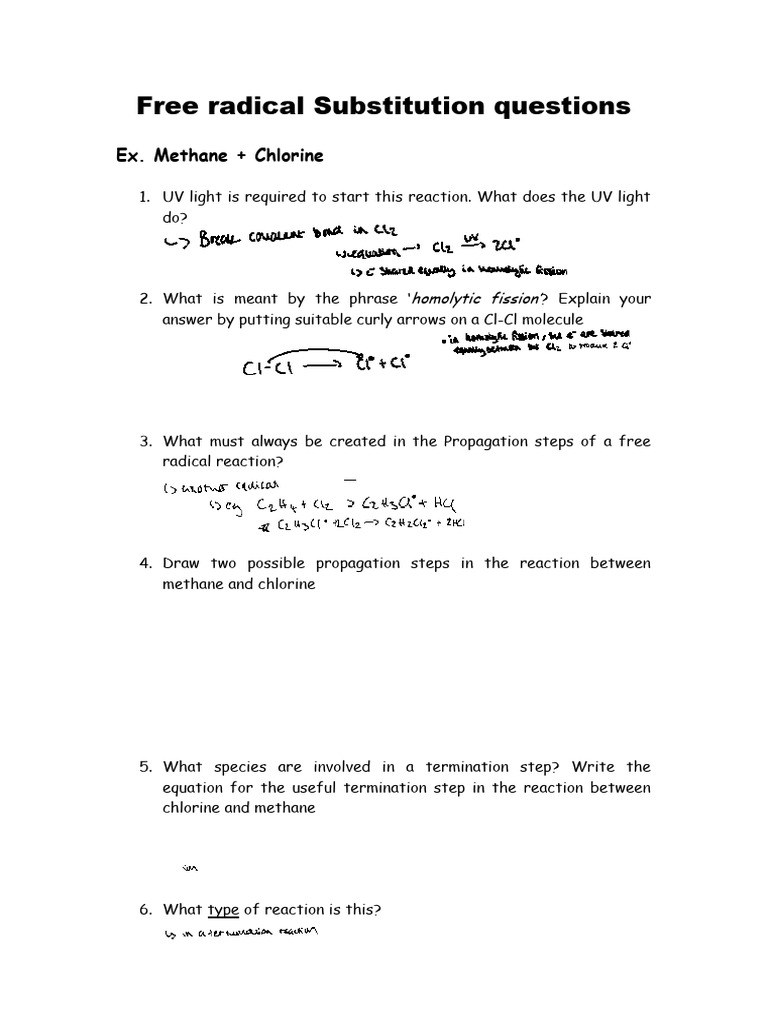 Free Radical Sustn Qs | PDF | Teaching Methods & Materials | Science ...