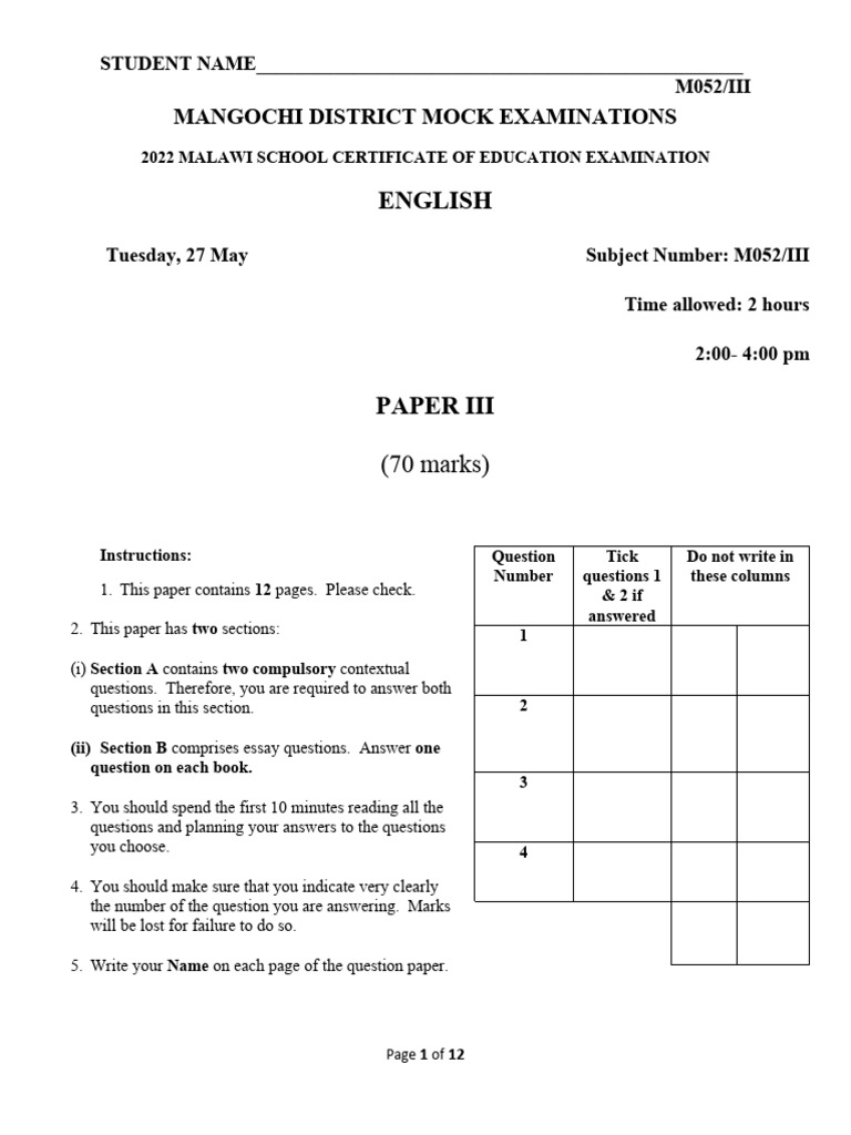 2022 Mangochi English Paper III | PDF | Macbeth