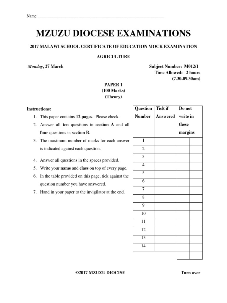 2017 MSCE Agriculture Mock Exam Paper | PDF | Pollination | Root
