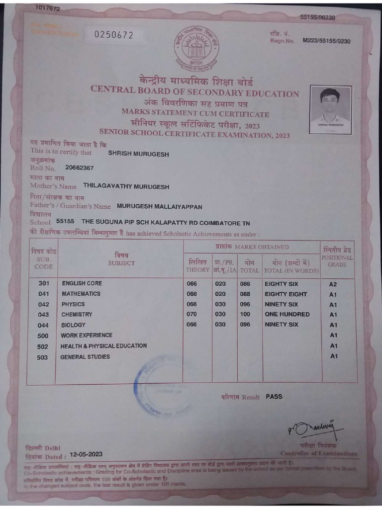 12th marksheet | PDF