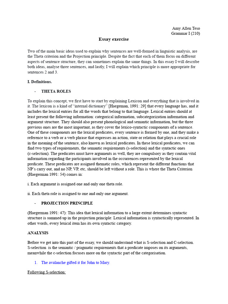 Theta Criterion and Projection Principle | PDF | Lexical Semantics ...