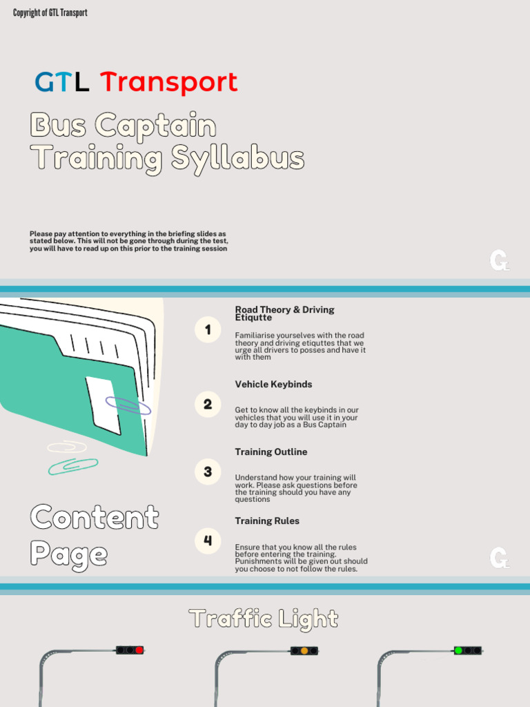 Bus Captain Training Syllabus (Revised) | PDF | Traffic | Traffic Light