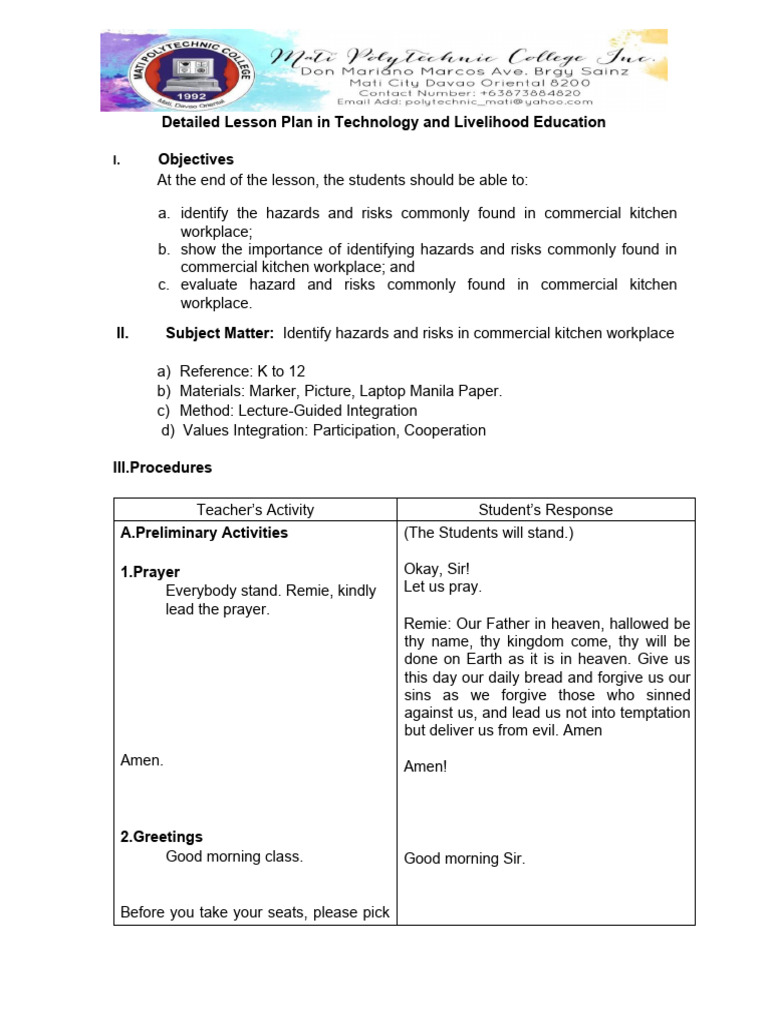 Detailed Lesson Plan in TLE Final Output | PDF | Risk | Hazards