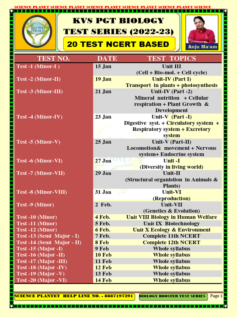 KVS Test Series Schedule | PDF | Biology | Organisms