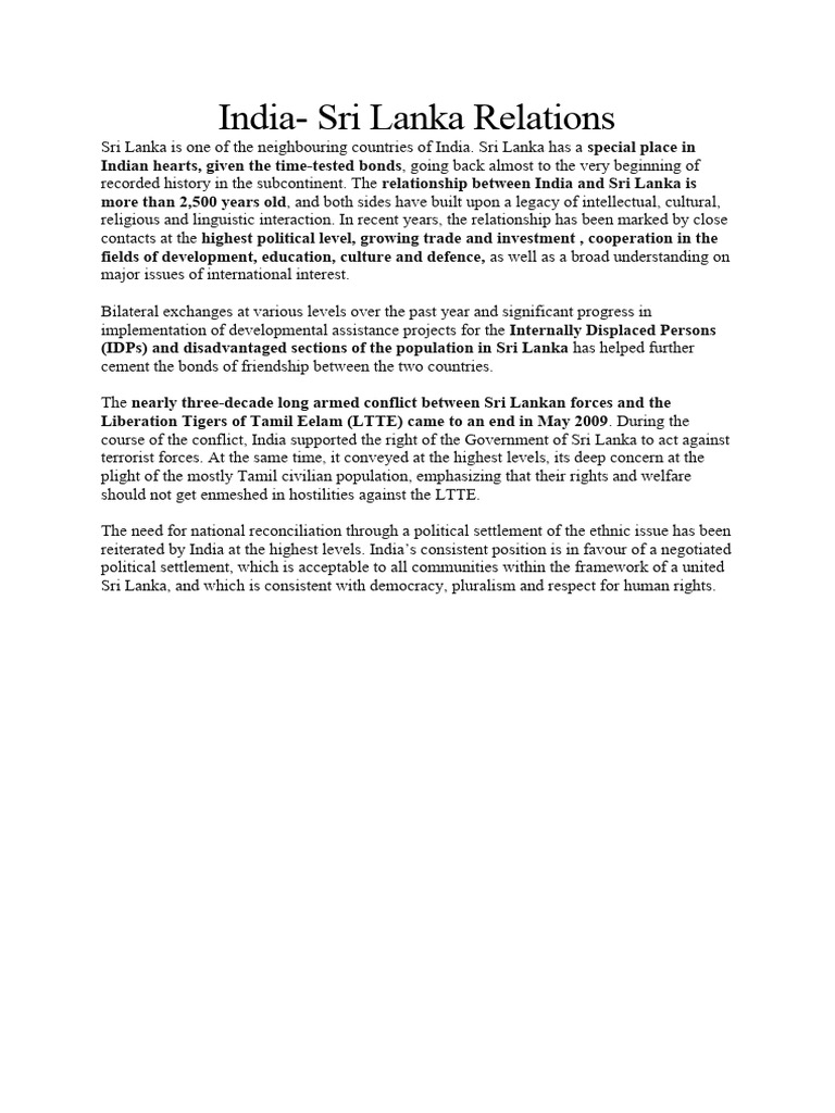 India - Sri Lanka - GS | PDF | Sri Lanka