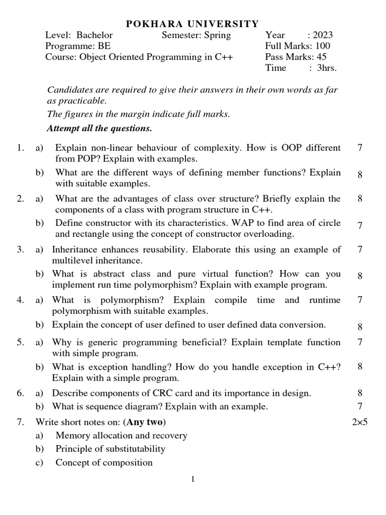 C++ Object Oriented Programming Exam 2023 | PDF