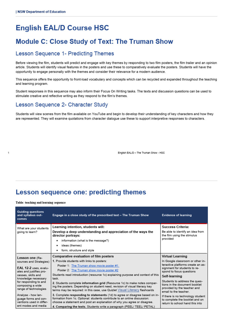 english-eald-s6-lesson-sequence-truman-show | Download Free PDF | Learning | Educational Technology