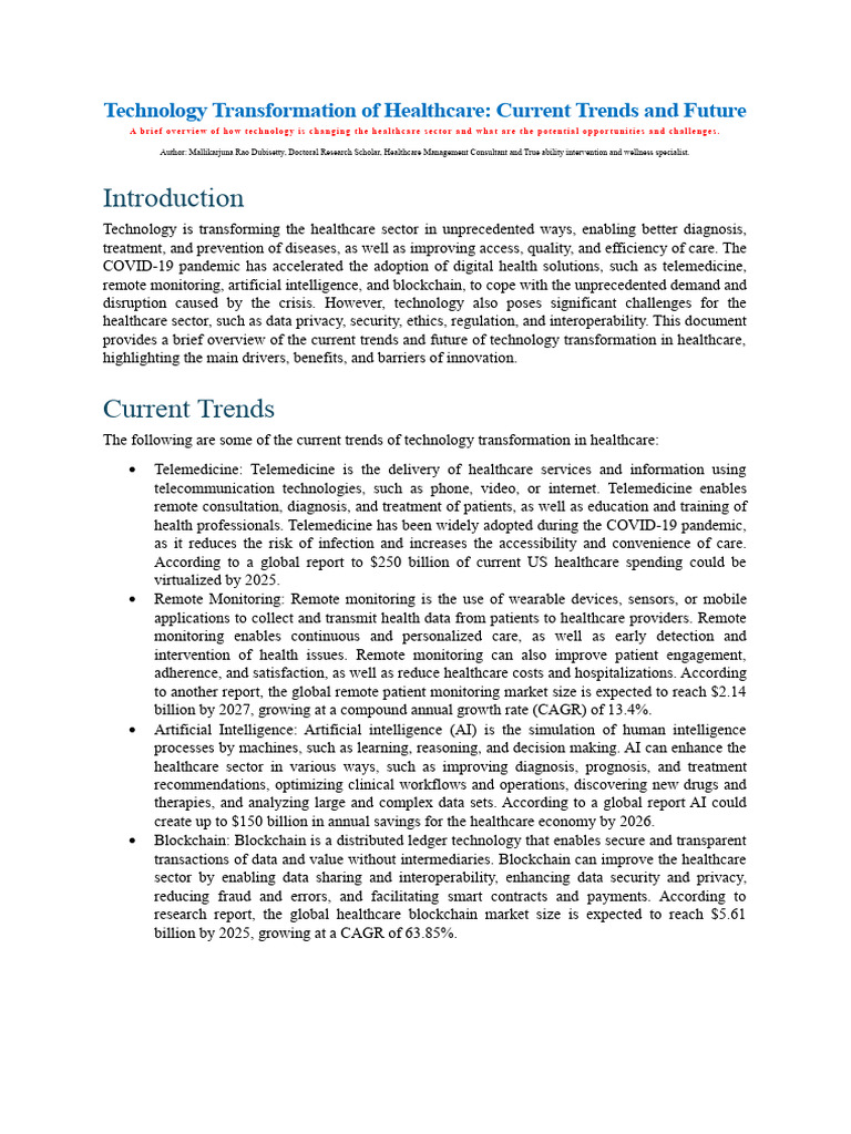 Healthcare Technology Trends and Future | PDF | Health Care ...
