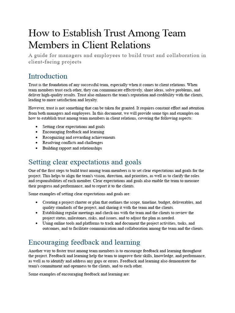How To Establish Trust Among Team Members in Client Relations | PDF ...