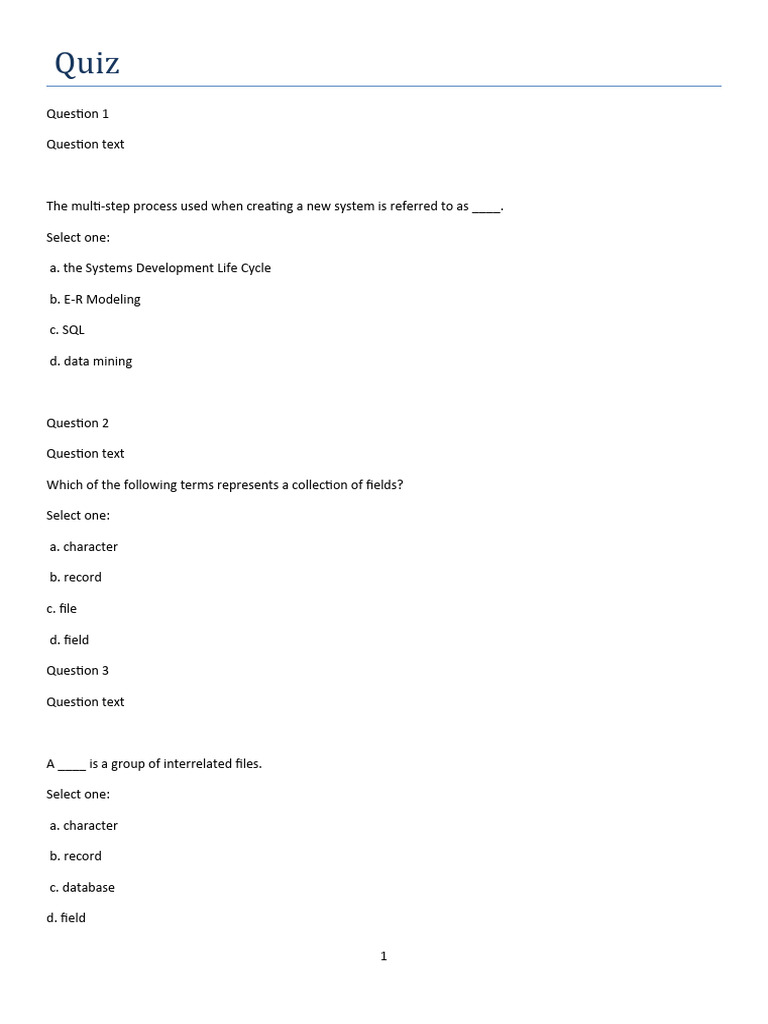 ONLINE QUIZ | Download Free PDF | Databases | Data Management