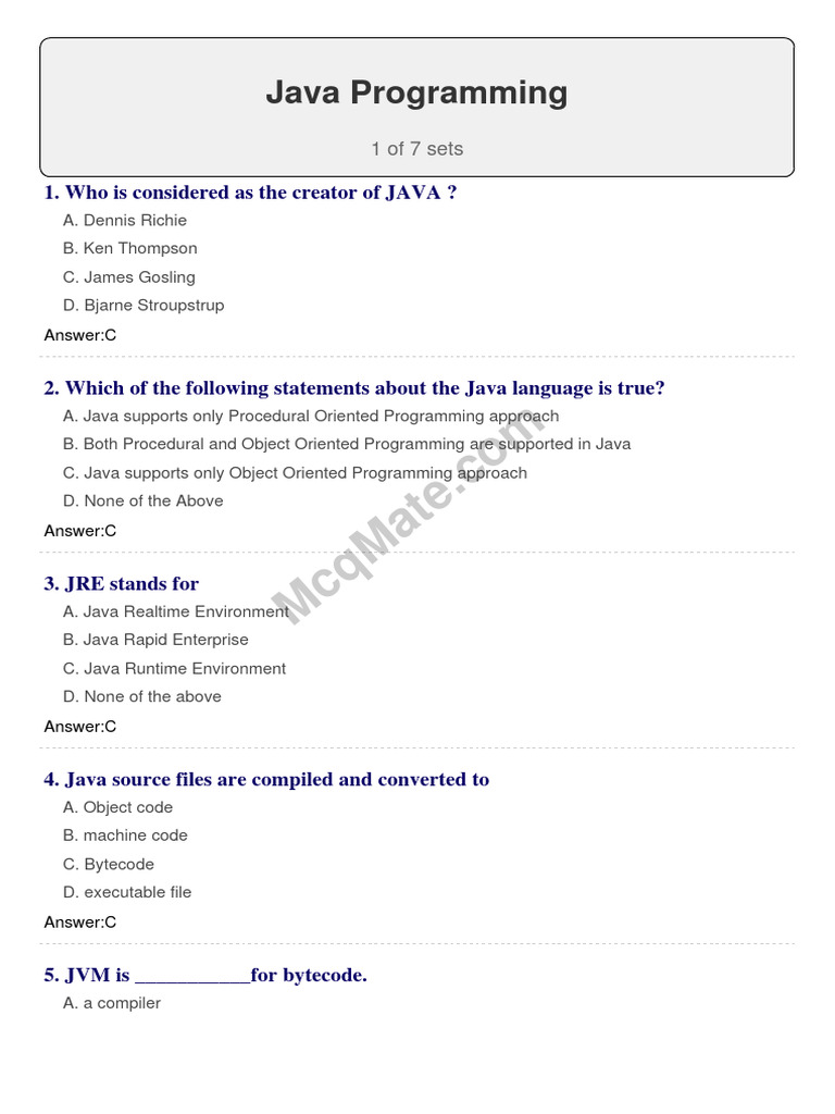 Java Programming Set 1 Pdf Integer Computer Science Java Programming Language 0433