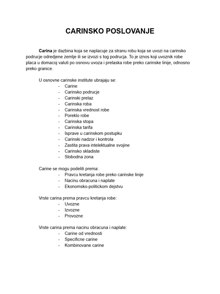 Carinsko Poslovanje | PDF