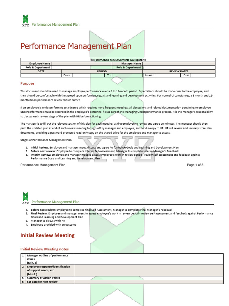 Performance Management Plan Template | PDF | Behavior Modification ...