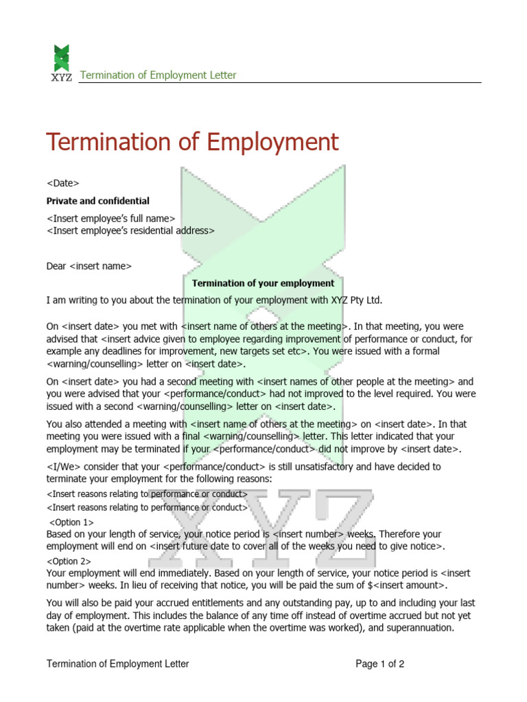 Termination of Employment Letter | PDF | Employment | Overtime