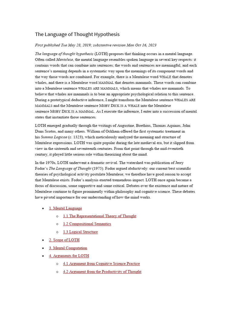 The Language of Thought Hypothesis | PDF | Thought | Proposition