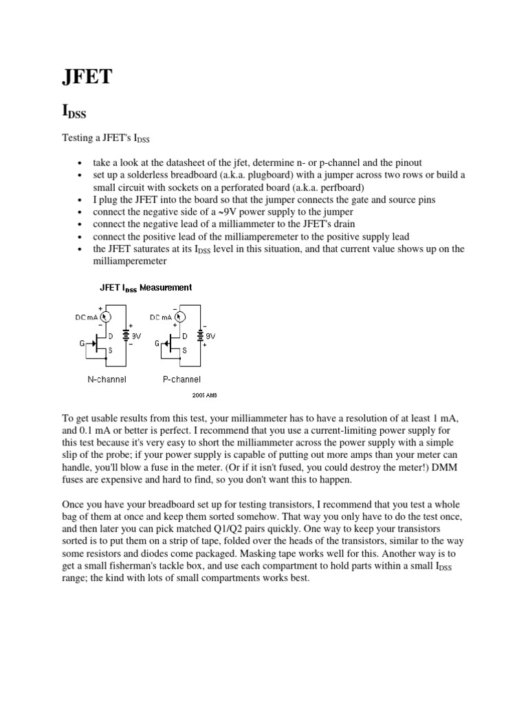 Testing JFET IDSS on Breadboard | PDF