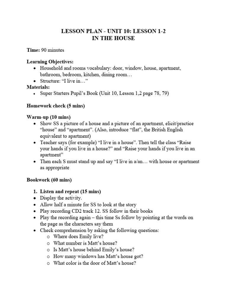 Vocabulary Lesson Plan: In the House | PDF | Learning | Human Communication
