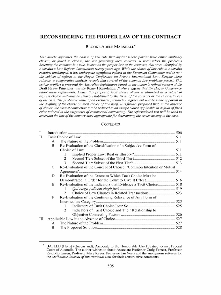 Reconsidering The Proper Law of The Contract | Download Free PDF ...