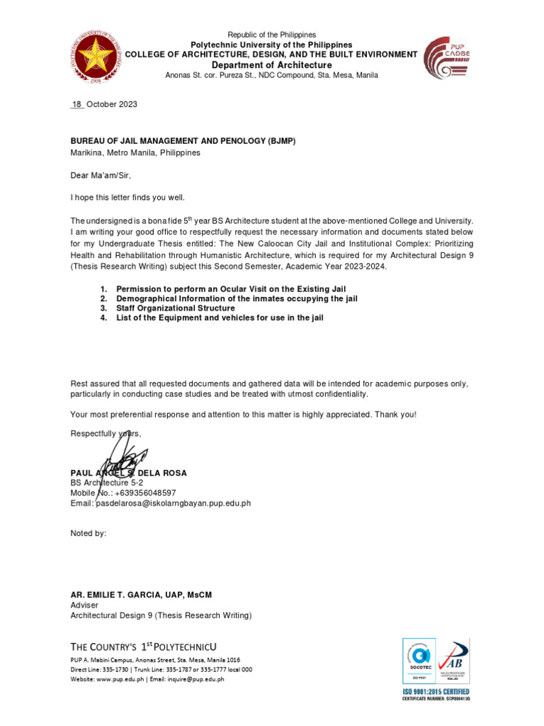 Request for Ocular Visit at BJMP | PDF | Science & Mathematics ...