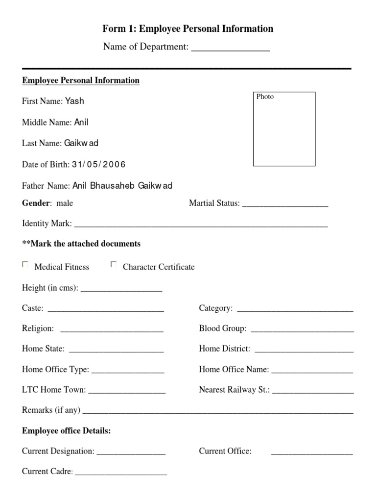 Employee Personal Information Form | PDF
