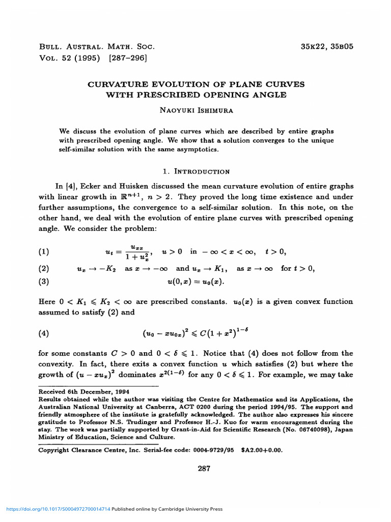 Curvature Evolution of Plane Curves With Prescribed Opening Angle | PDF | Curvature | Mathematics