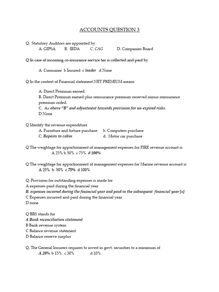 Accounts Question 3 | PDF | Insurance | Expense