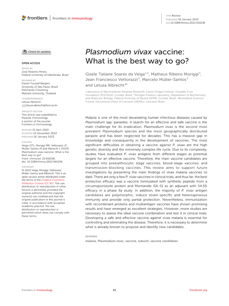 Plasmodium Vivax Vaccine What Is The Best Way To Go | PDF | Malaria ...