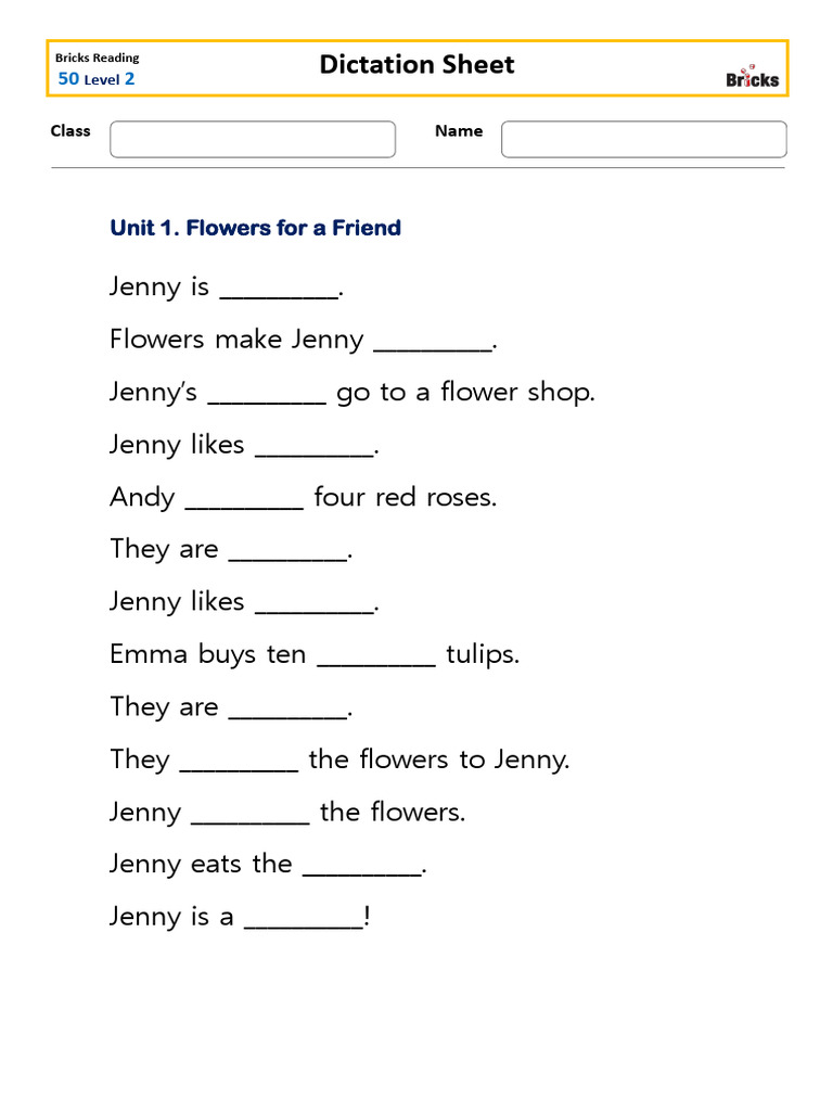 Bricks Reading 50 - L2 - Dictation Sheet | PDF