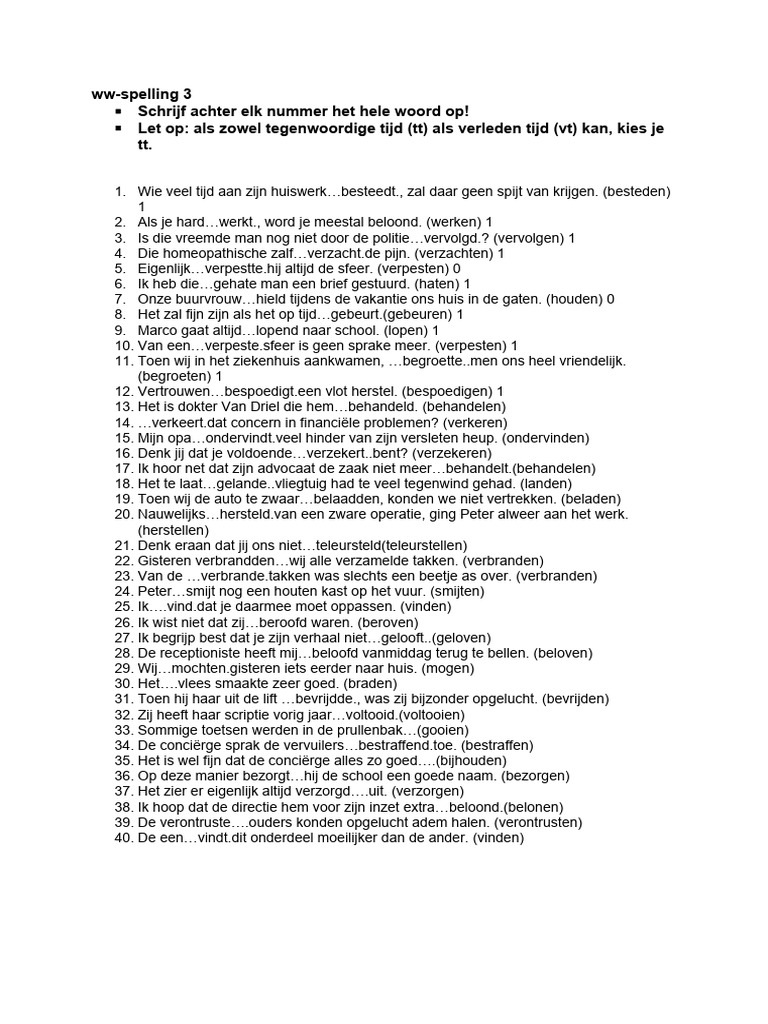 Ww-Spelling 3 Schrijf Achter Elk Nummer Het Hele Woord Op! Let Op: Als ...