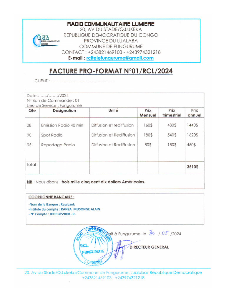 Facture Proforma RCL | PDF