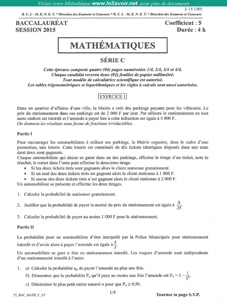 15 Bac Math C Ci | PDF