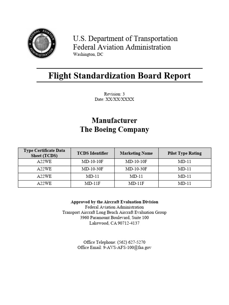 MD 11 Flight Standardization Board Report | PDF | Federal Aviation Administration | Takeoff