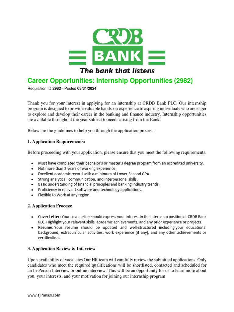 CRDB Bank Internship Guide 2024 | PDF | Internship | Job Hunting