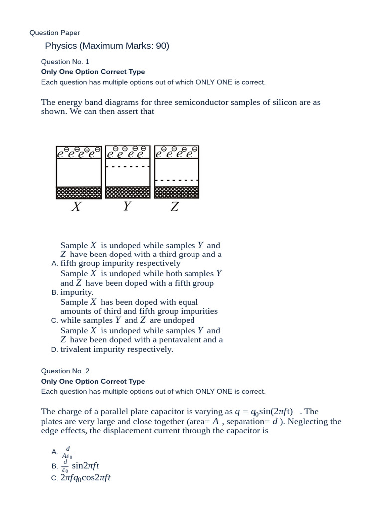 Physics (Maximum Marks: 90) : X Y Z X Y Z X Y Z X Y Z | PDF | Doping ...