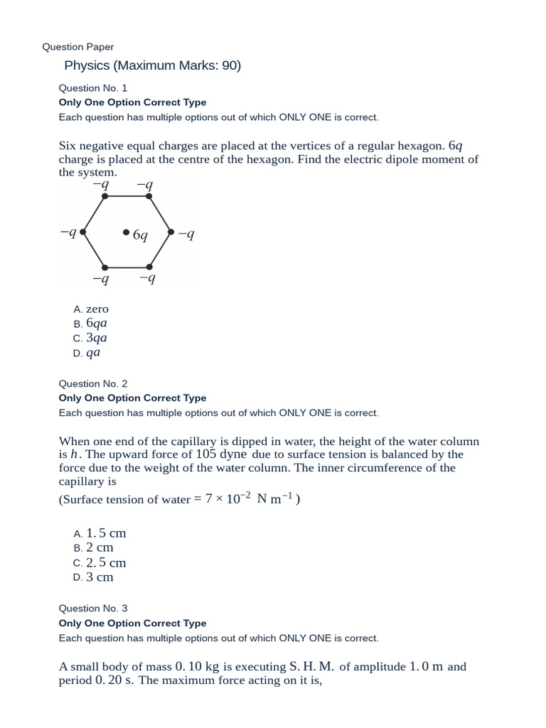 Physics (Maximum Marks: 90) : Only One Option Correct Type | PDF | Capacitor | Waves