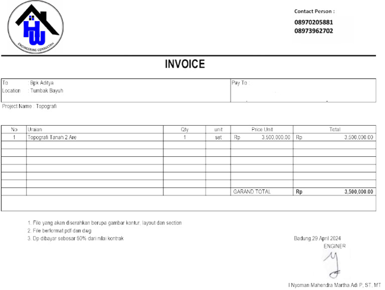 Invoice Topografi Tubak Bayuh Aditya | PDF