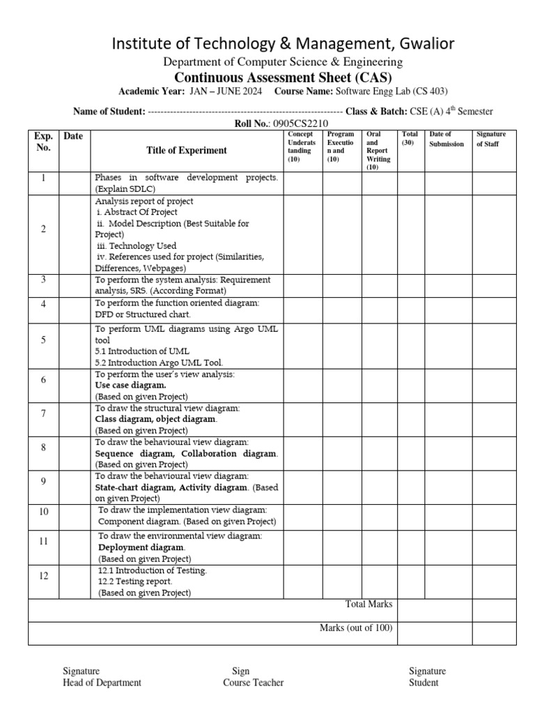Software Engg Lab (CS 403) - CAS | PDF | Unified Modeling Language ...
