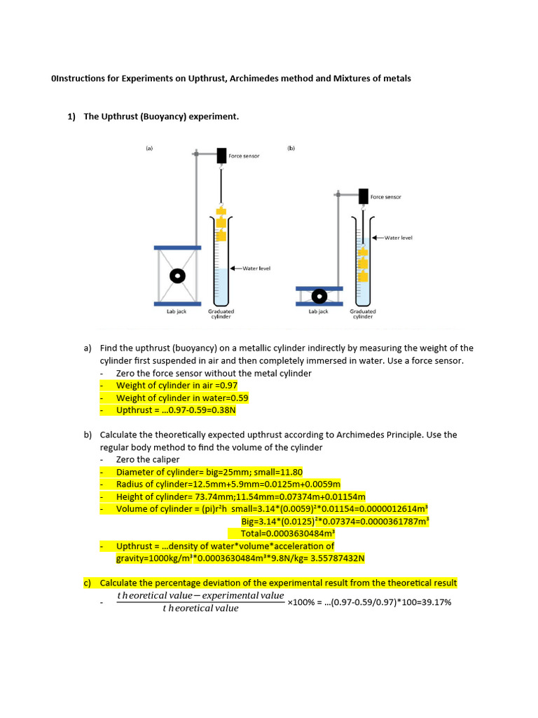 Archimedes Method for Density Experiments | PDF | Buoyancy | Density