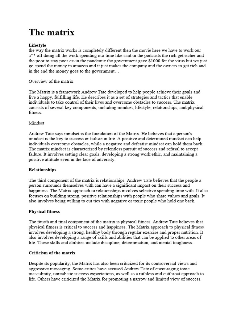 The matrix english | Download Free PDF | Mindset | Physical Fitness