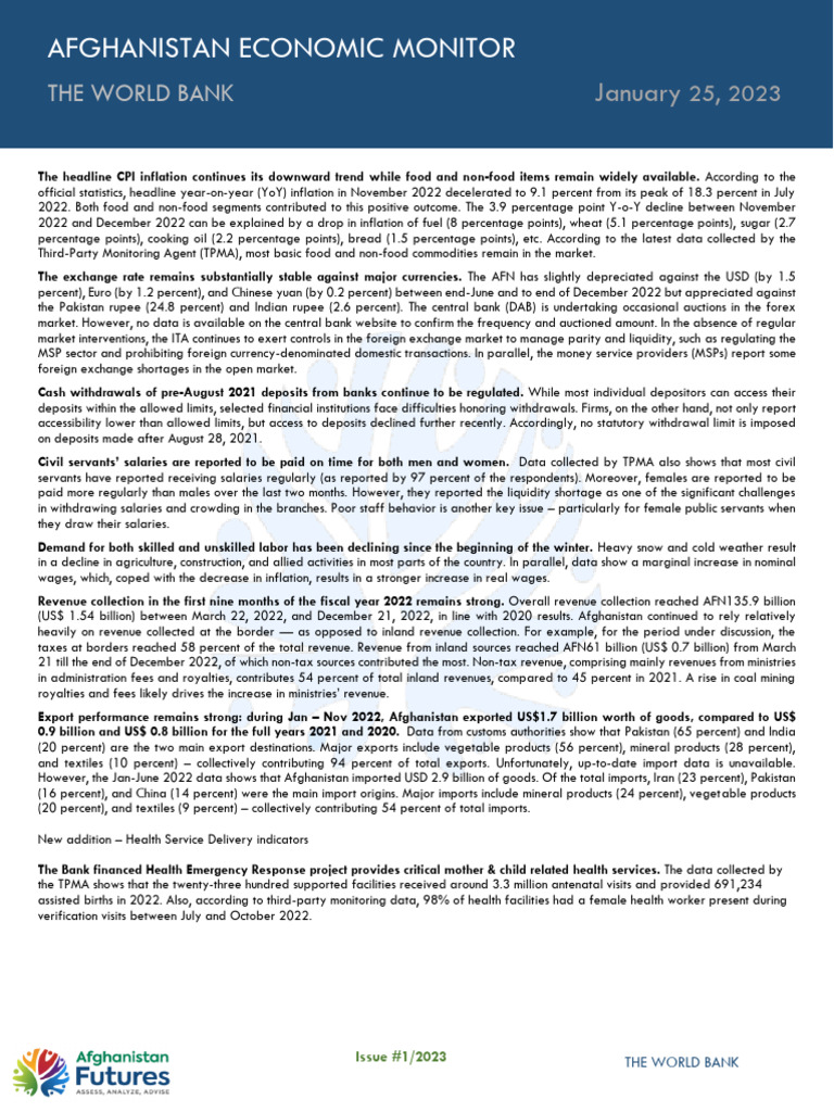 Afghanistan Economic Monitor 25 January 2023 | PDF | Labour Economics ...