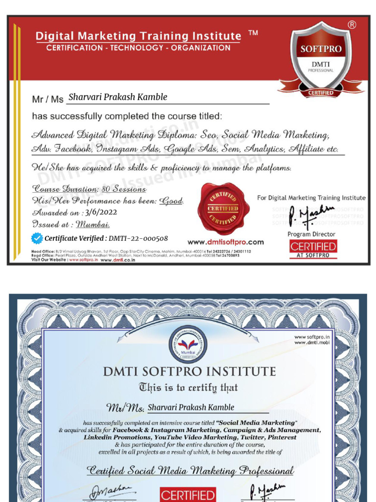 Certificate Verification for Sharvari Kamble | PDF | Business