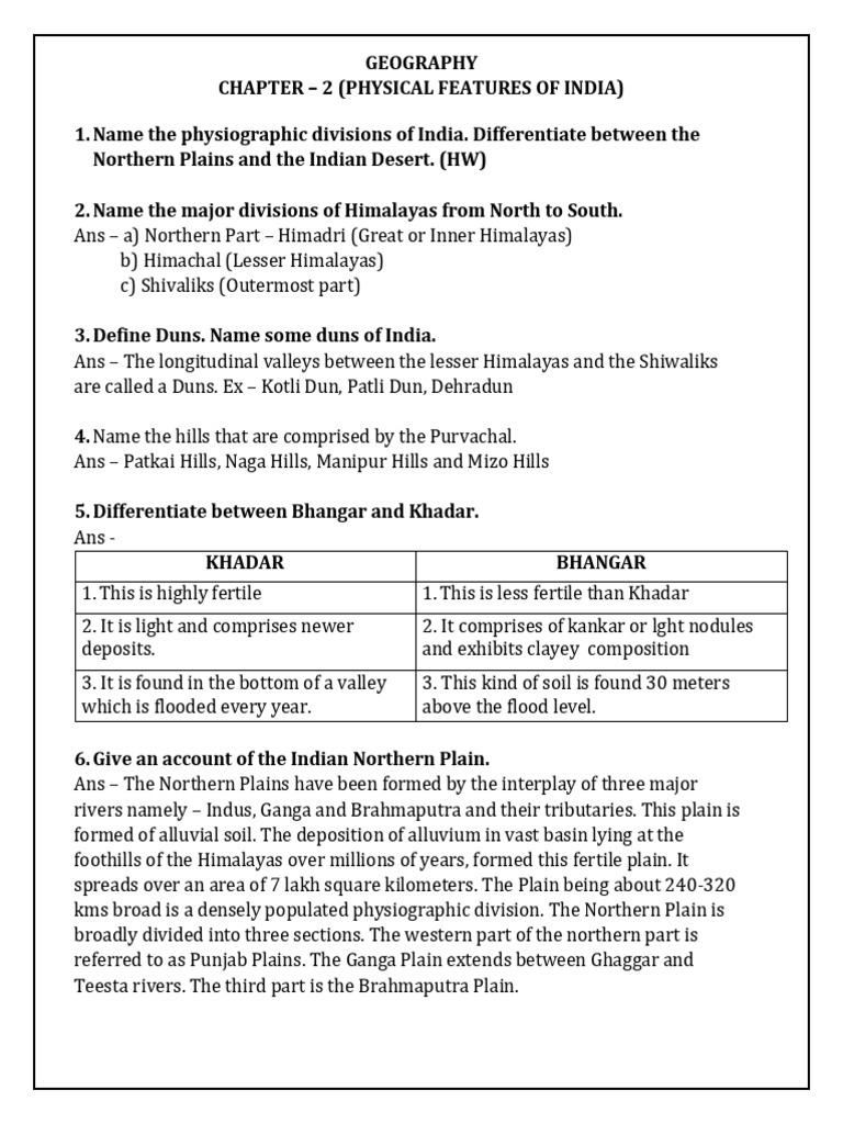 Geography - Chapter - 2 - PHYSICAL FEATURES OF INDIA | PDF | Earth ...