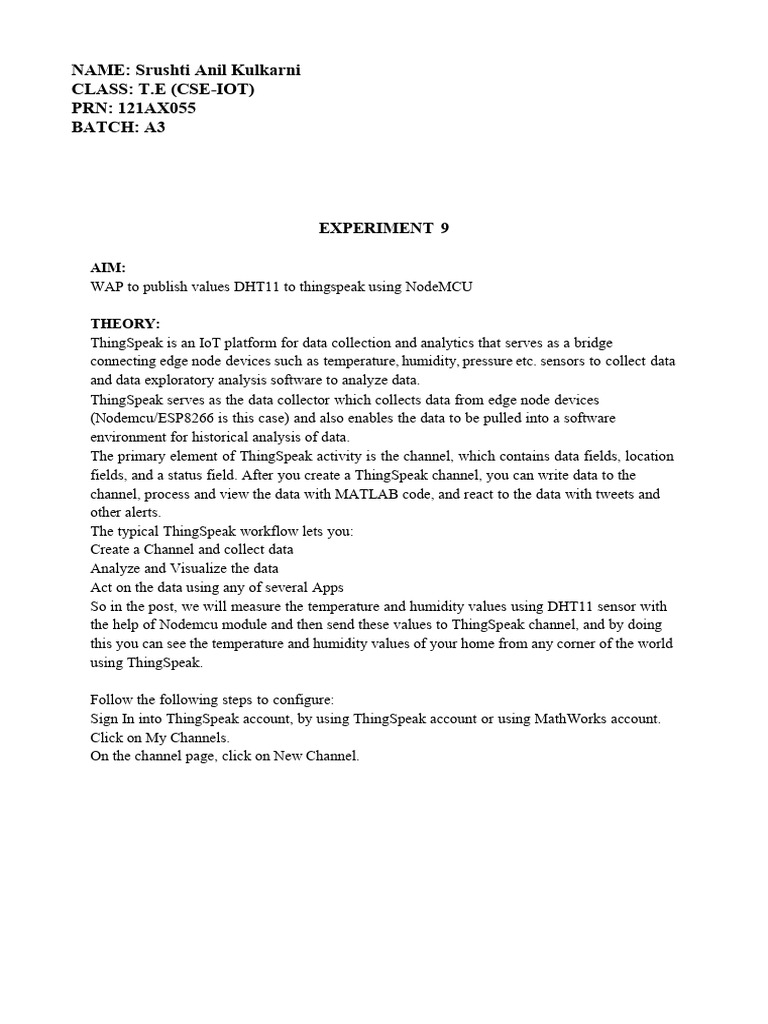 Publish DHT11 Data to ThingSpeak | PDF | Data | Wi Fi