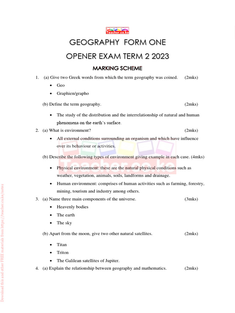 Geography Form One Exam Term 2 2023 | PDF | Earth | Atmosphere Of Earth
