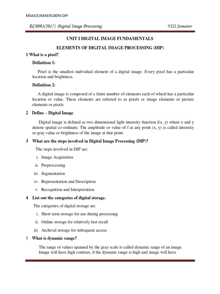 Ec8093 QB | PDF | Data Compression | Image Segmentation